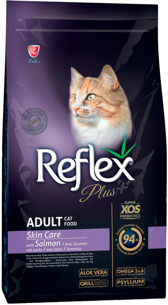 Корм Reflex Plus Skin Care Salmon для кошек, для здоровой кожи, лосось, 15 кг - купить с ...
