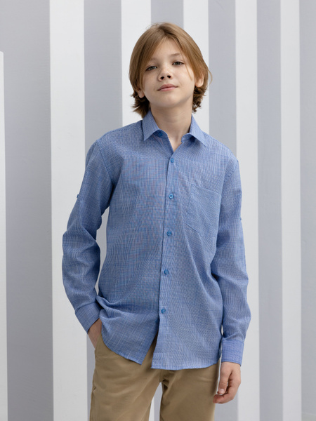 Рубашка Мальчики Brostem синий Длинный Хлопок Однотонный, размер 158 приталенный Пуговицы Россия ...