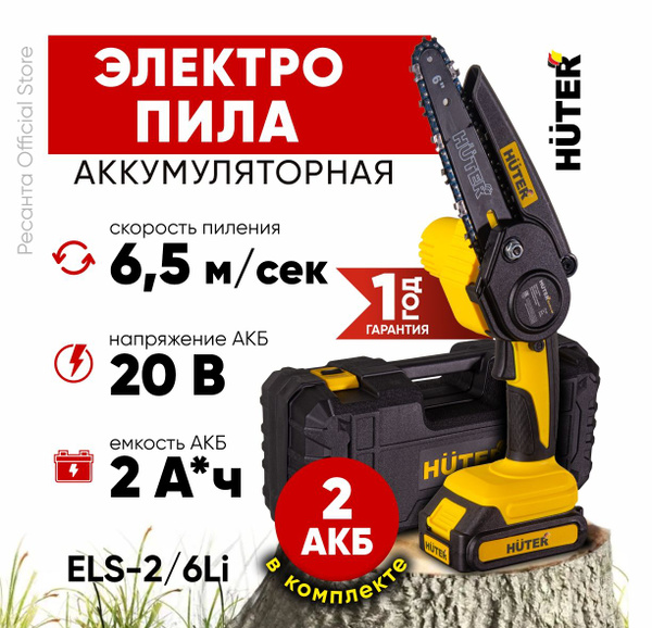 Пила аккумуляторная цепная - ELS-2000/2 MAX Huter - 2 АКБ Li-On, 2000 mAh, с кейсом Хутер купить ...
