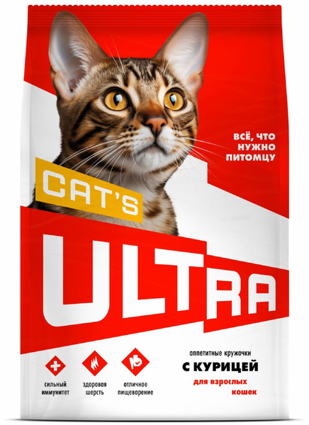 Корм для кошек сухой PET'S ULTRA 1.5кг, аппетитные кружочки с курицей ...