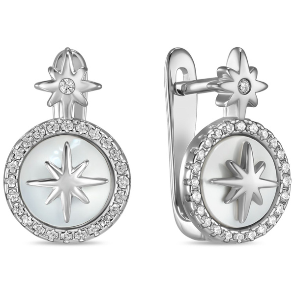 MIUZ Diamonds Серьги из серебра 925 пробы с перламутром и фианитами ...