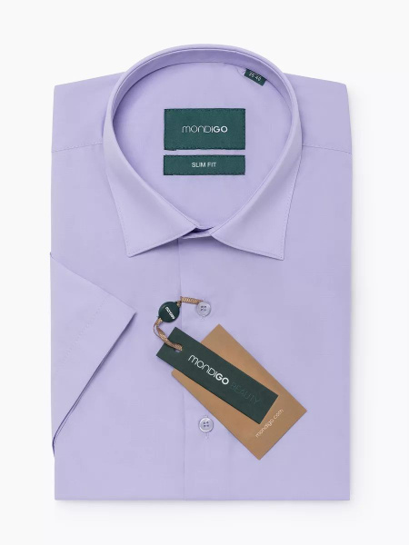 Рубашка Мужской Mondigo лавандовый Короткий Хлопок, Полиэстер Воротник Однотонный, размер 52, 54 ...