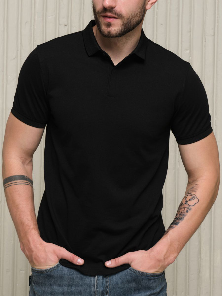 Поло Мужской Bronks глубокий черный Короткий, размер 56, 58 Хлопок, Спандекс Однотонный ...