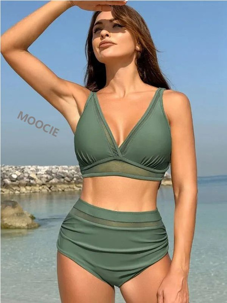 Купальник раздельный Женский MOOCIE светло серо-зеленый, размер 44 Плавание, SUP-серфинг ...