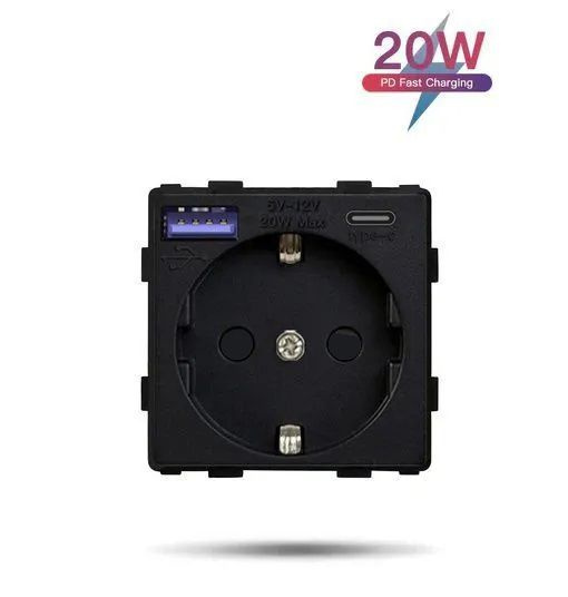 Механизм розетки (без рамки) с Usb/Type-C АC, быстрая зарядка 20W, цвет ...