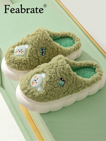 Тапочки Женский Feabrate, размер 36, 37 зеленый Закрытый нос, Круглый нос Без каблука Без ...