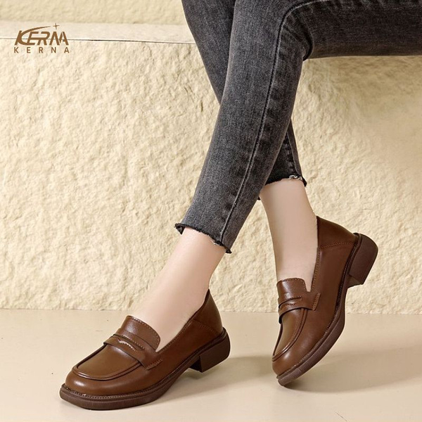 Лоферы Женский KERNA коричневый, размер 38,5 Каблук + платформа На любой сезон Без застёжки ...