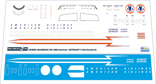 1/144 Лазерная ДЕКАЛЬ PAS-DECALS Boeing 737-800 ЗВЕЗДА American ...