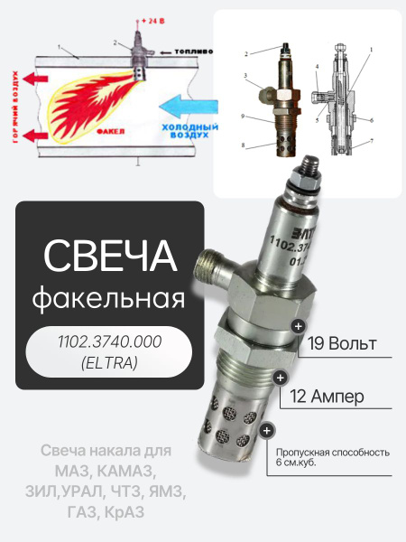 Факельная свеча ЭФУ 19V, 12A, 6 см.куб./мин. 1102.3740.000 (ELTRA) ЗИЛ ...
