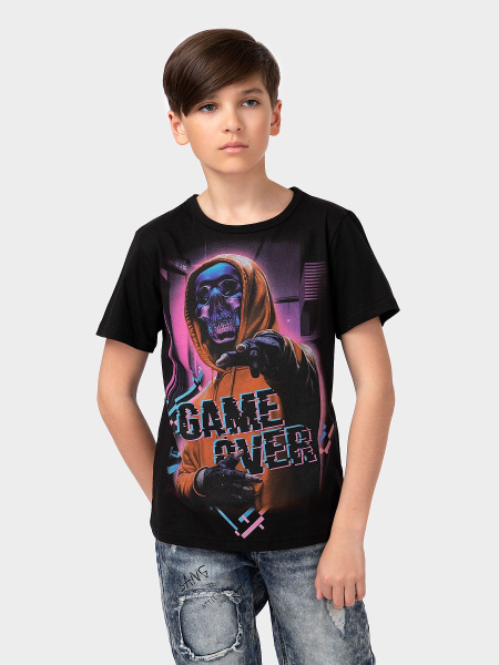 Футболка Мальчики KyKy wear черный, размер 158, 164 Хлопок свободный Россия купить c доставкой ...