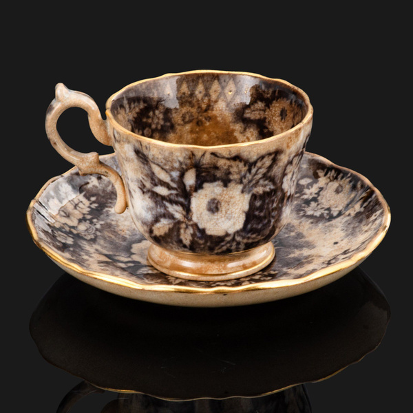 Кофейная пара Цветы, фаянс, деколь, глазурь, золочение, Западная Европа, 1870-1900 гг. купить на ...