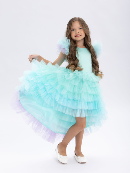 Платье Девочки LELU KIDS светло-зеленый, бело-зеленый со шлейфом Вечерний/праздничный Без ...