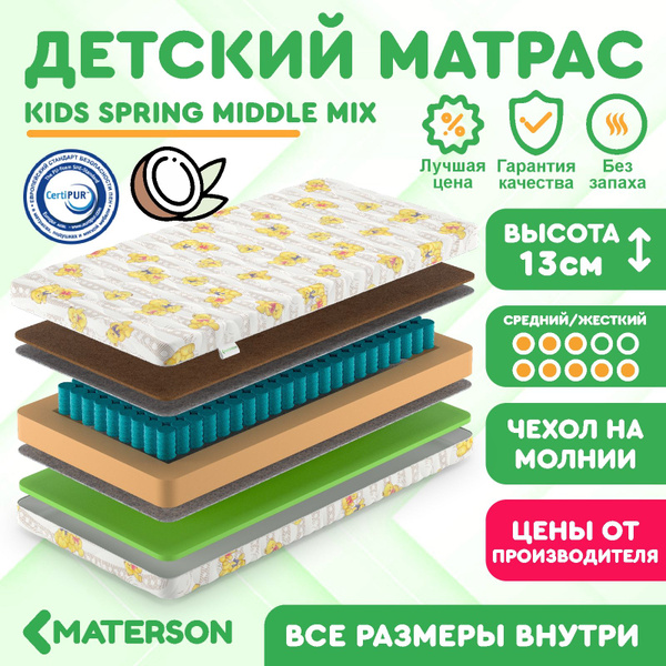 Матрас MATERSON Kids Spring Middle Mix, Независимые пружины, 80x200 см ...