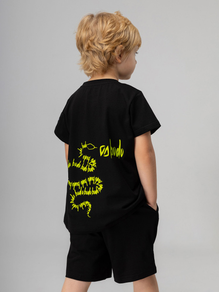 Футболка Мальчики, Девочки BODO черный Короткий, размер 116, 122 Кулирная гладь Логотип ...