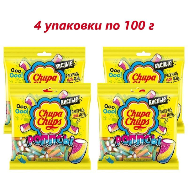 Мармелад "Роллсы", Chupa Chups, апельсин/лимон, 100 г / 4 упаковки ...