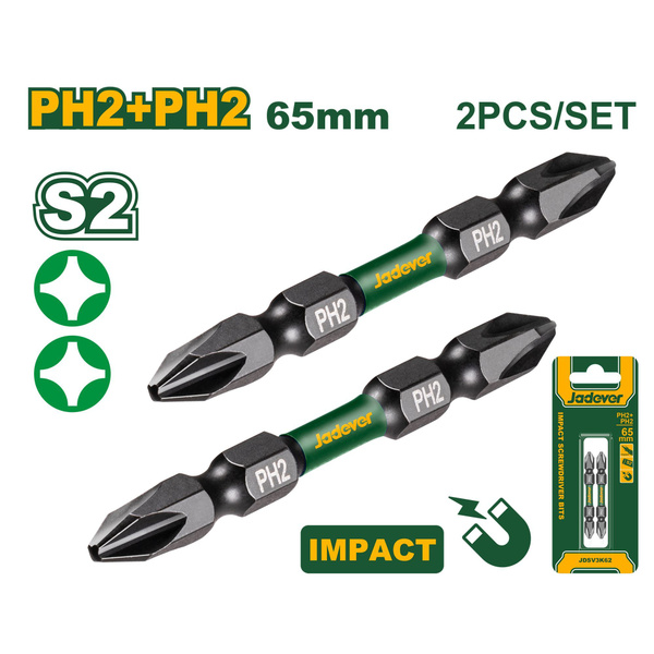 Набор бит (PH2+PH2*65мм) 2 шт ударные JADEVER JDSV3K62 купить на OZON по низкой цене (1764711224)