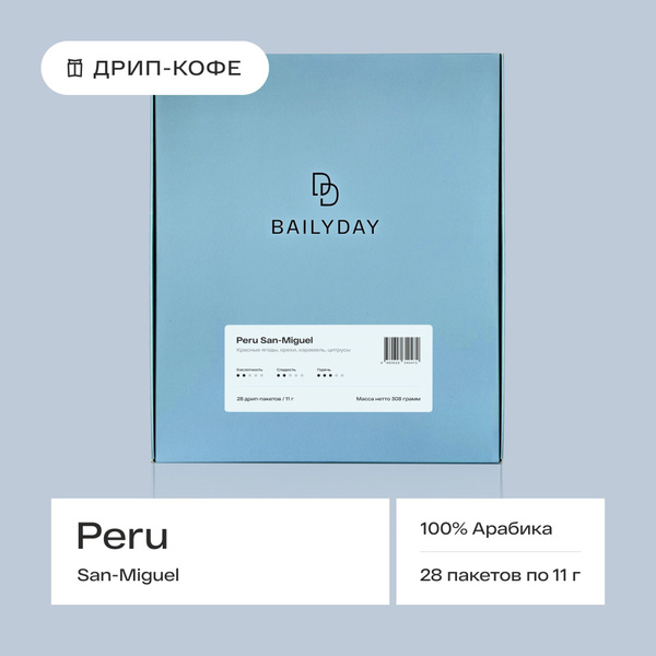 Дрип кофе Bailyday Перу Сан-Мигель (Молотый кофе в дрип-пакетах) 28 шт ...