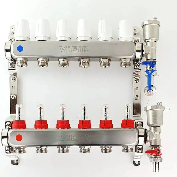 Коллекторная группа с расходомерами без кранов 1"x3/4" 6 выхода Vieir VR113-06A купить на OZON ...