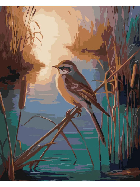 Картина по номерам Воробей Воробьи на деревянном подрамнике 40х50 см ...