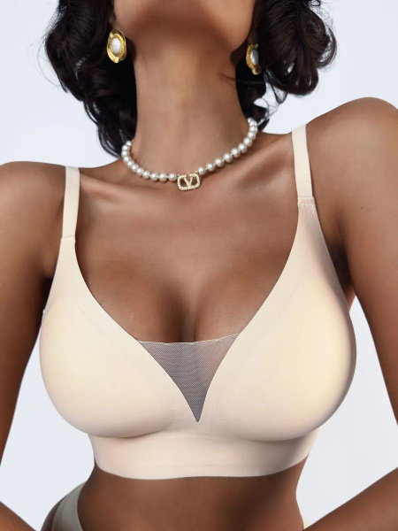 Бюстгальтер Женский без косточек, размер 90A, 90B бежевый, белый Эластан, Нейлон В сеточку ...