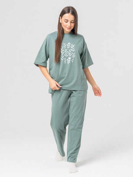 Пижама Женский Instreet с брюками Хлопок, размер 42 Другое фисташковый Средний Россия Без ...