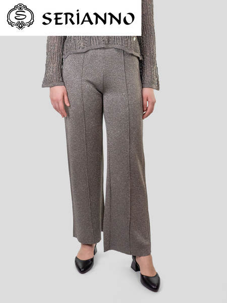 Брюки Женский SERiANNO клеш серый металлик, серый Вискоза, Полиэстер Повседневный, размер 44 Без ...