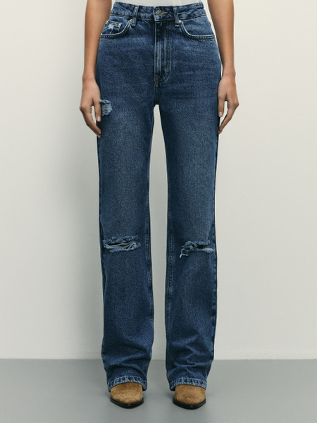 Джинсы Женский Zarina синий прямые Хлопок, размер 42 прямой Молния Высокая Карманы, рост 165-180 ...