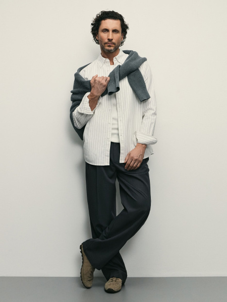 Рубашка Мужской Zarina белый Длинный Хлопок Полоска, размер 52 прямой Пуговицы Китай, рост 165 ...