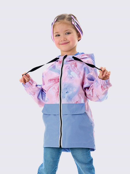 Ветровка Девочки OLDOS Карманы, Капюшон розовый, сиреневый капюшон Полиэстер, размер 116 Длинный ...