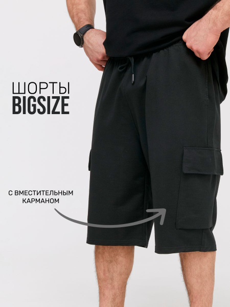 Шорты Мужской MR. BIGMAN Повседневный черный, размер 80 Хлопок, Полиэстер Резинка, Завязки ...