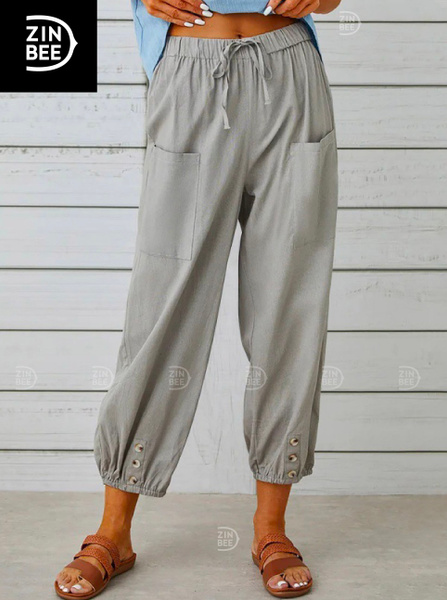 Бриджи Женский ZinBee светло-серый Хлопок Повседневный, размер 50 Эластичная Лето Китай Средняя ...