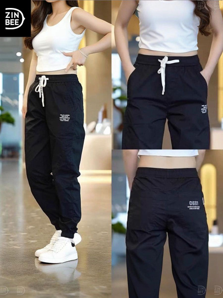 Брюки Женский ZinBee широкие черный Полиэстер FR Повседневный, размер 52 Шнуровка прямой Лето ...