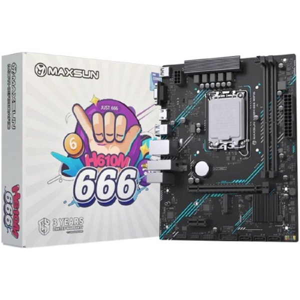 Материнская плата MAXSUN MS-H610M 666 WIFI6 LGA1700, mATX, 2xDDR4, HDMI+VGA, M.2, WIFI6, LAN 1Gb ...