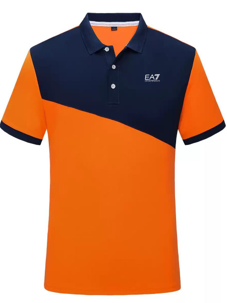 Поло Мужской EA7 оранжевый Короткий, размер 48, 50 Полиэстер FR Однотонный облегающий ...