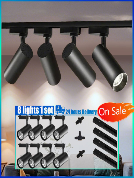 Трековый светильник потолочный подвесной черный комплект 8шт 60Вт 4000К ...