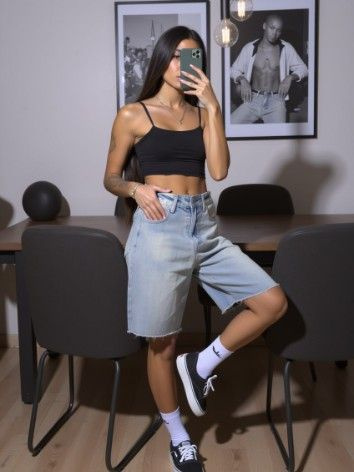 Шорты Женский DLR&NN Повседневный голубой туман, размер 50 Джинс Пуговицы, Молния свободный ...