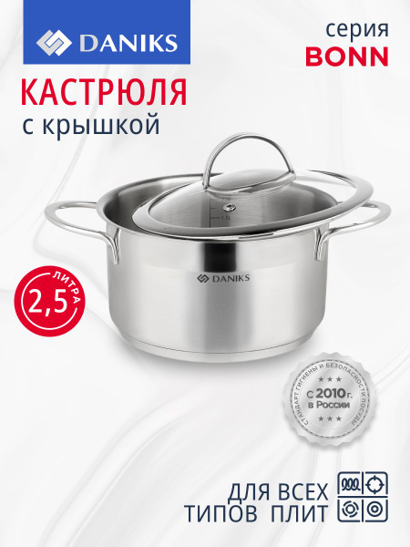Daniks Кастрюля 2.5 л из нержавеющей стали с крышкой Бонн купить на OZON по низкой цене (1449475772)