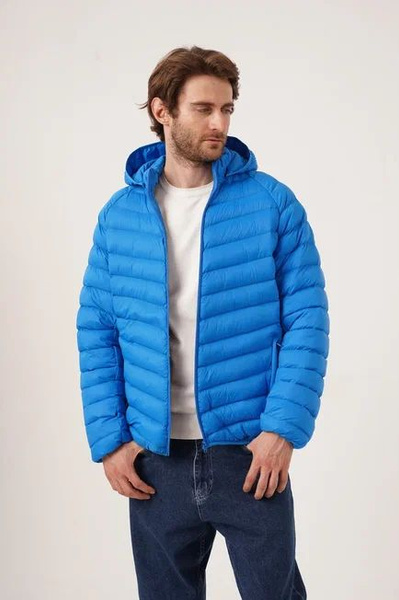 Куртка Мужской BRADLY ярко-синий капюшон Полиэстер, размер 64 Длинный слингокуртка Демисезон ...