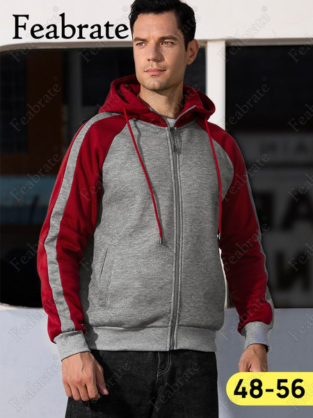 Толстовка Мужской Feabrate Капюшон, Карманы бордовый, серый Молния Полиэстер, размер 56 ...