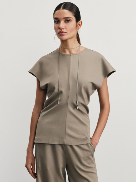 Блузка Женский Zarina серый Вискоза, Полиамид Короткий Однотонный, размер 48 полуприлегающий ...