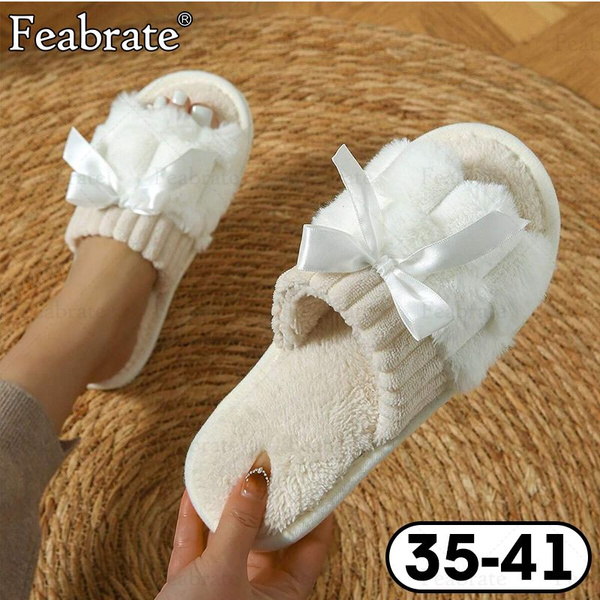 Тапочки Женский Feabrate, размер 38, 39 R (средняя) белый Круглый нос, Маломерит Россия Зима ...