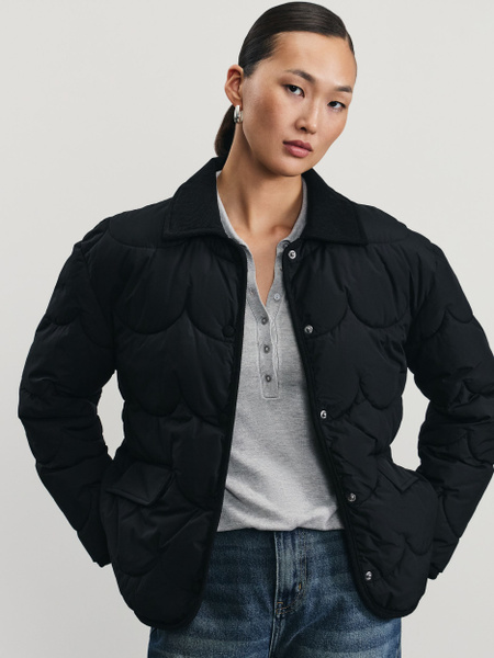 Куртка Женский Zarina Карманы черный отложной Полиэстер, размер 48 Длинный Демисезон прямой ...