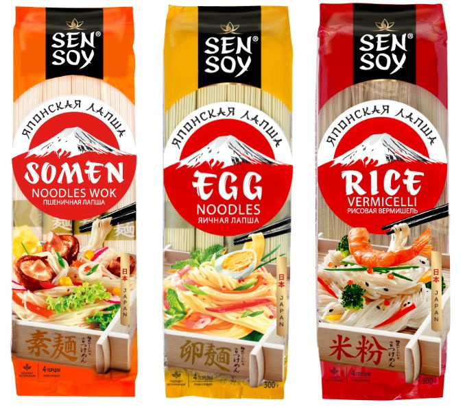Лапша Sen Soy Premium "SOMEN", "EGG NOODLES", "RICE VERMICELLI" 300 г * 3 шт. - купить с ...