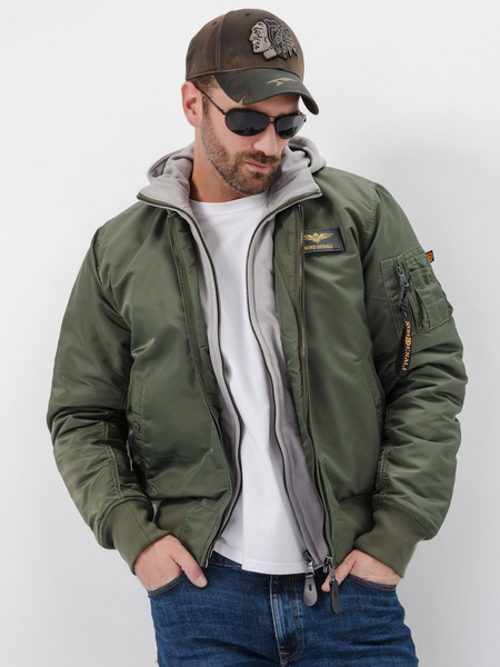 Бомбер Мужской Nord Denali Капюшон, Карманы оливковый, серый Нейлон ...