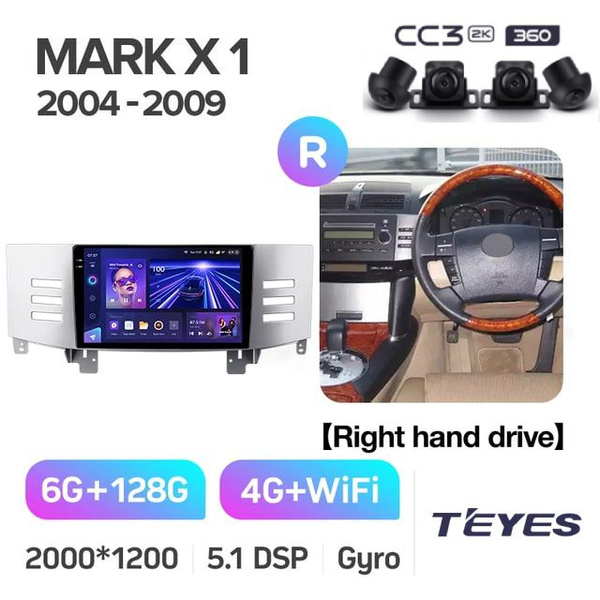 Магнитола Toyota Mark X X120 1 (RHD) 2004-2009 Teyes CC3 2K 360 6/128GB штатная магнитола ...