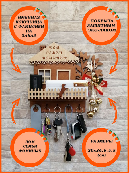Ключница из дерева с фамилией именная Дом Семьи Фоминых на стену купить с доставкой по