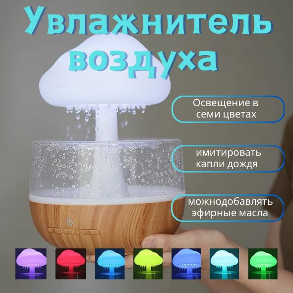 Увлажнитель воздуха для дома, с эффектом дождя, гриб с подсветкой ...