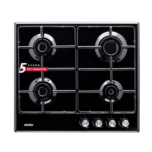 Газовая варочная панель Simfer 60 см, электроподжиг, эмалированная сталь, комплект жиклеров для ...