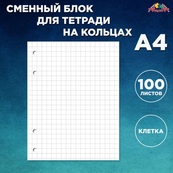 Сменный блок А4, для тетрадей на кольцах, 100 листов - купить с ...