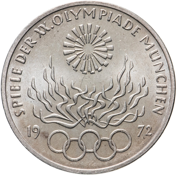 Германия, ФРГ 10 марок 1972 "Олимпиада в Мюнхене - Олимпийский огонь", сохранность XF/AU в ...